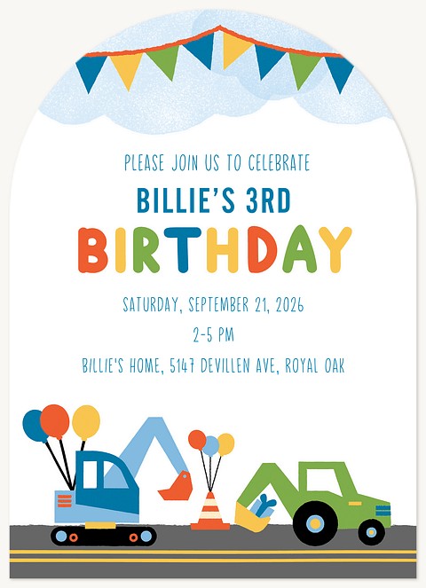 Construction Celebration | Kids Birthday Invitations